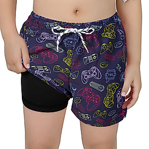 Century Star Boys Swim Trunks with Compression Liner Quick Dry Boys Bathing Suit Toddler Swim Trunks Beach Board Shorts Swimwear Games Console 6-7 Years