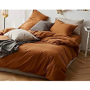 Burnt Orange Cotton Duvet Cover Duvet Cover with Button Washed Cotton Burnt Orange Duvet Cover Pillow Shame Burnt Orange Bedding Set (Over Size 120X120)