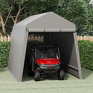 Outdoor Storage Tent 7 * 12 FT,Storage Shelter Shed,Waterproof Carport with Roll Up Doors & Vents Outdoor Storage Shed for Atv,Bike, Motorcycle, and Gardening Tools-GREY