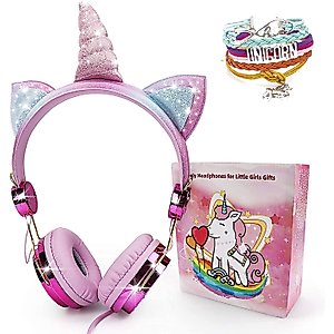Kids Headphones, Snow Abonci Unicorn Wired Headset with Microphone Adjustable Headband, 3.5mm Jack and HD Sound Over Ear Headphones for School, Birthday, Party, Xmas, Unicorn Gifts