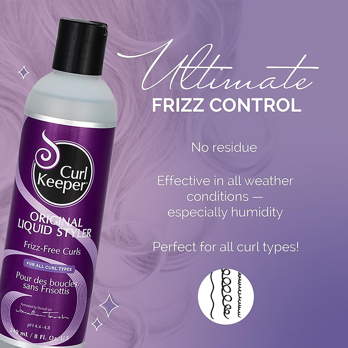 Original Curl Keeper Anti-Frizz Curl Defining Hair Styler (8 Oz) - Lightweight Curl Definer Liquid Gel for All Weather Conditions - Wavy & Curly Hair Products for Women (Cream Alternative)