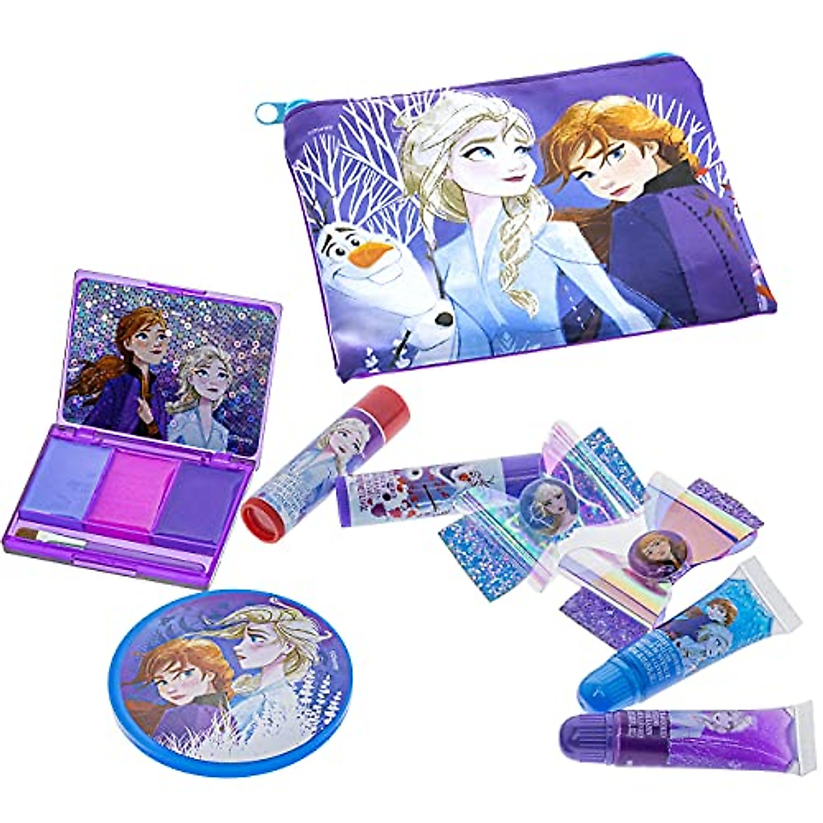 Disney Frozen - Townley Girl Super Sparkly Cosmetic Beauty Makeup Set For Girls with Clips, Press On Nail, Lip Gloss, Nail Stickers, Lip Balm, Nail Gems and Mirror For Parties, Sleepovers & Makeovers