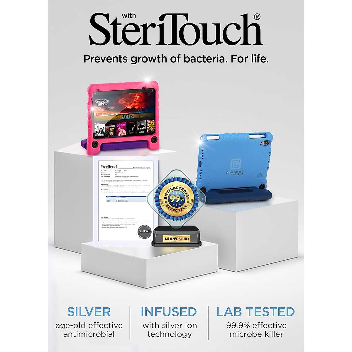 Pure Sense Buddy Antimicrobial Kids Case for iPad Pro 12.9-1st 2nd Gen 2015 2017 | Full Kit: Rugged Case Stand, Handle, Screen Protector, Strap and Spray