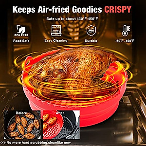 2-Pack, TroHollis™ Silicone Air Fryer Liners | 7.5＂Foldable Air Fryer Silicone Pot [NEW-UPGRADED] | Food-Grade Reusable Air Fryer Accessories for Replacing Parchment Liner Paper, Red & Black