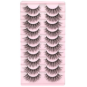 FANXITON False Eyelashes Natural Look Wispy Faux Mink Lashes Fluffy 16MM Cat Eye 3D Fake Eyelashes 10 Pairs Pack
