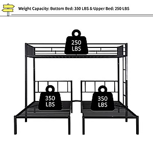Dolonm Triple Bunk Beds, Twin Over Twin Bunk Beds for 3, Metal Triple Bunk Bed with Guardrails, 3 Twin Bunk Beds for Kids Teens Boys Girls (Black)