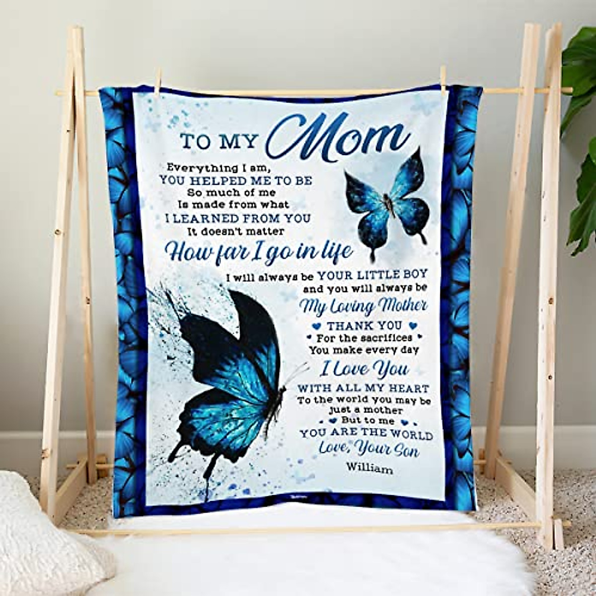 Toyshea to My Mom Blanket Everything I Am You Helped Me to Be Mom Gifts from Daughter Son Personalized Butterfly Throws Soft Sherpa Blanket Fleece Blanket for Mothers Day Christmas Birthday Presents