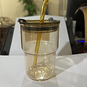 Ochine Glass Coffee Mugs Tea Cups Set Drinking Glasses Cup Cappuccino Glass Mugs Beer Glasses 12oz Clear Iced Coffee Cup Espresso Mug Cups Large Insulated Glasses Coffee Mug with Straw and Lid