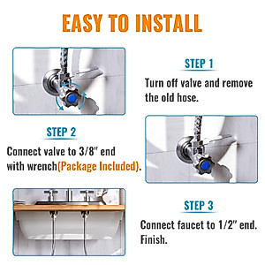 (10 Pack) SUNGATOR 24 Inch Faucet Supply Lines, 3/8" Female Comp Thread x 1/2" FIP Thread Sink Hose, 24" Stainless Steel Braided Faucet Supply Line for Bathroom, with 2 Wrenches and 1 Sealing Tape