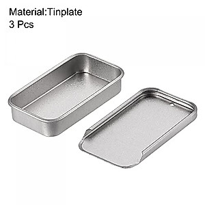 uxcell Metal Tin Box, 3pcs 2.36" x 1.18" x 0.43" Rectangular Empty Tinplate Storage Containers with Sliding Lids, Silver Tone