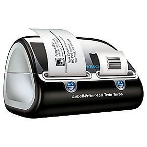 DYMO LabelWriter 450 Twin Turbo Direct Thermal Label Printer, Black - USB Connectivity Monochrome Barcode Label Maker - Print up to 71 Labels Per Minute, 300 x 600 dpi, 2.20" Maximum Print Width