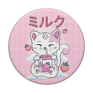 Japanese Aesthetic Kawaii Cat Strawberry Milk Carton PopSockets Standard PopGrip