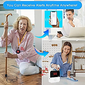 WiFi Smart Wireless Caregiver Pager Call Button System Medical Alert System Fall Alert Device for Elderly Patient Seniors Disabled 2 SOS Panic Button 1 Receiver(only Supports 2.4GHz Wi-Fi)