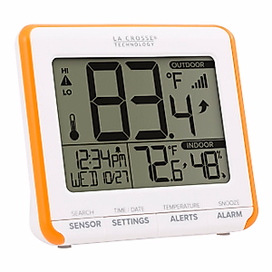 La Crosse Technology 308-179OR Wireless Temperature Humidity Station with Trends & Alerts, Orange/White