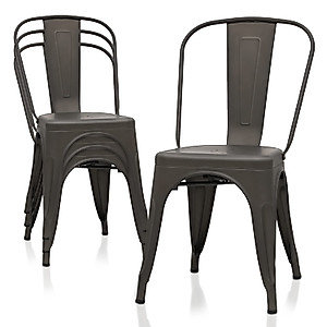 MoNiBloom Metal Dining Chair Set of 4 Stackable Indoor 17.5" Seat Height Bar Chairs with Back Outdoor Side Metal Kitchen Chairs for Bistro Cafe Side Restaurant Use, Gunmetal