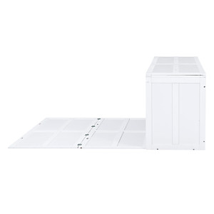 JIVOIT Queen Size Murphy Bed with Rotable Desk, Solid Wood Foldable Platform Bed with 2 Storage Shelves, Space-Saving Murphy Bed for Guest Rooms, No Box Spring Required