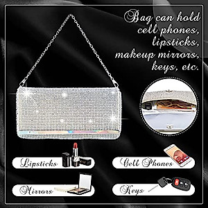 Tessco Women's Evening Bag Glitter Clutch Silver Clutch Purses for Women Evening Wedding Party Prom Purse Rhinestone Crystal Silver Clutch Bag with Detachable Chain