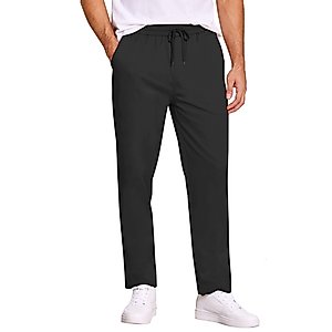 COOFANDY Men's Casual Drawstring Pants Regular Fit Elastic Waist Cotton Basic Straight Leg Cargo Pants Black