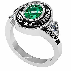A2Z CUSTOM JEWELRY Girl Ladies Women’s Personalized Class Ring for High School College University Graduation Ceremony Gift - Customizable 2024-2025 - Sterling Silver (Titan Lisbon)