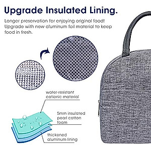 Lunch Bag Reusable Cooler Bag Lunch Box Containers Insulated Lunchbox Tote Bag Water-resistant Leakproof Womens Mens Office Work Beach Hiking Picnic Fishing (Grey with Upgrade Insulated Lining)
