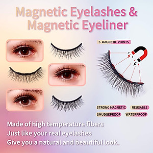 VESHELY Natural Magnetic Eyelashes with Eyeliner,3 Pairs Natural Look False Lashes Kit,3D Short Magnetic Eyelash Set - No Glue Needed