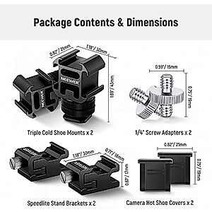 NEEWER 8 PCs Hot Shoe Mount Adapter Kit, Including Triple Cold Shoe Mount, 1/4” Screw Adapter, Flash Stand Bracket, and Hot Shoe Cover for DSLR Camera, LED Light, Microphone, Light Stand, Monitor