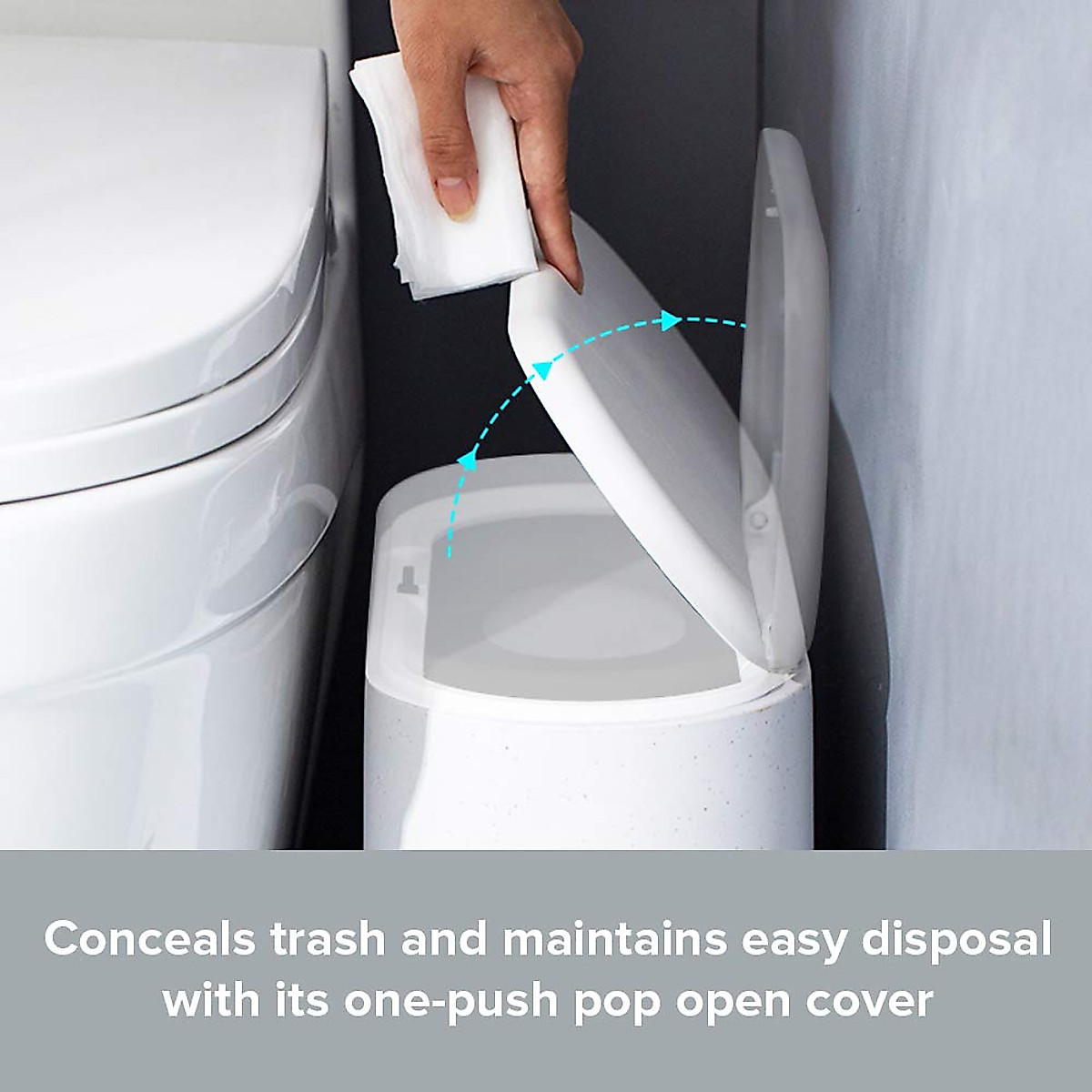 3.2Gal/12.1L Oval Slim Trash Can - Nordic Style Garbage Can with Lid - Blue Plastic Trash Can w/ Press Top Wood Grain Lid - Space Saving Kitchen Trash Can w/ Double Barrel Removable Plastic Bin Liner