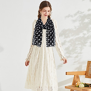 E-Clover 1950s Chiffon Scarf Long Polka Dot Scarfs Vintage 50s Sheer Neck Head Scarves Shawl for Women Black White Mothers Day Gifts