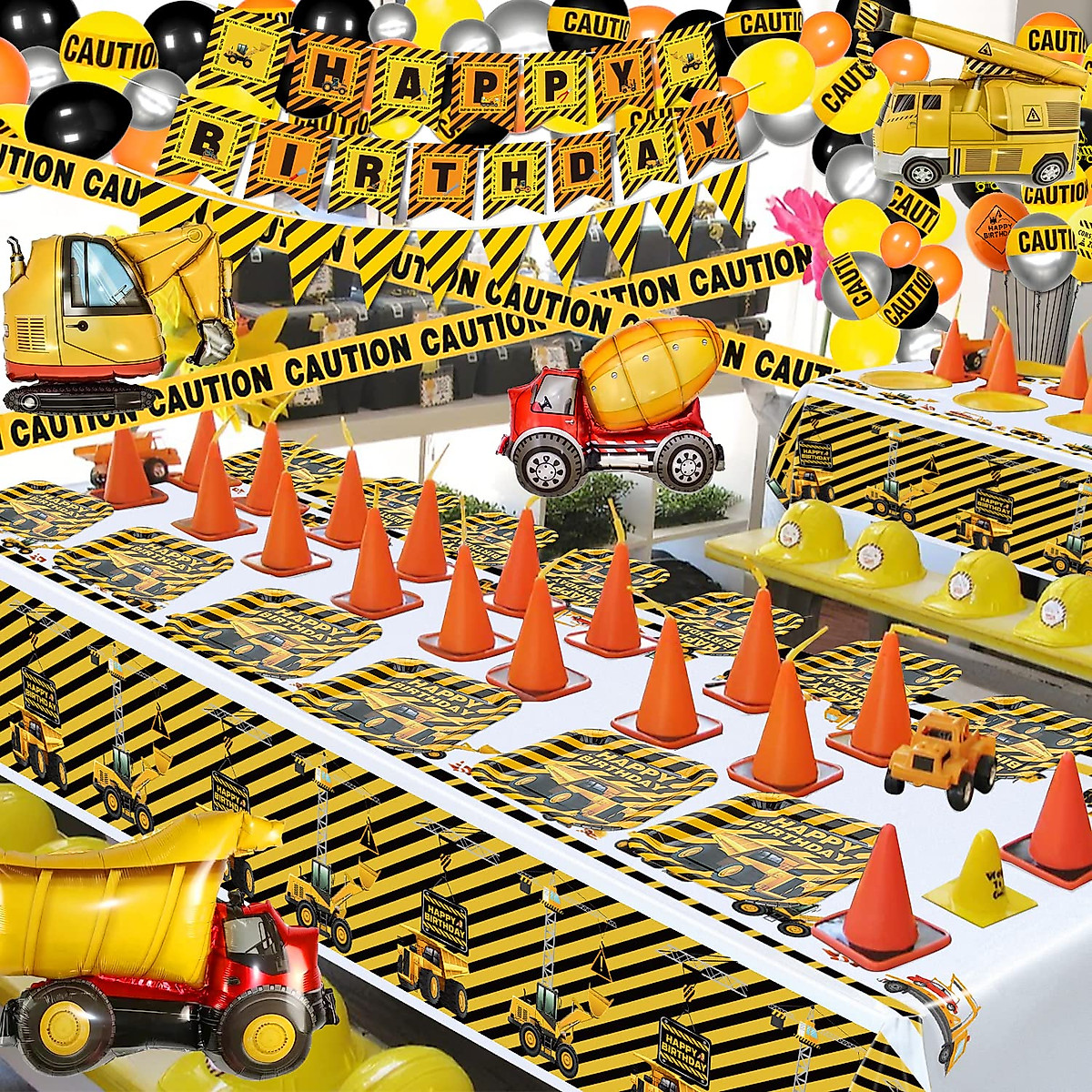 235 Pack Construction Birthday Party Supplies Dump Truck Construction Birthday Decorations Construction Party Plates Construction Birthday Tablecloth Cups Napkins Construction Foil Balloons Serves 20