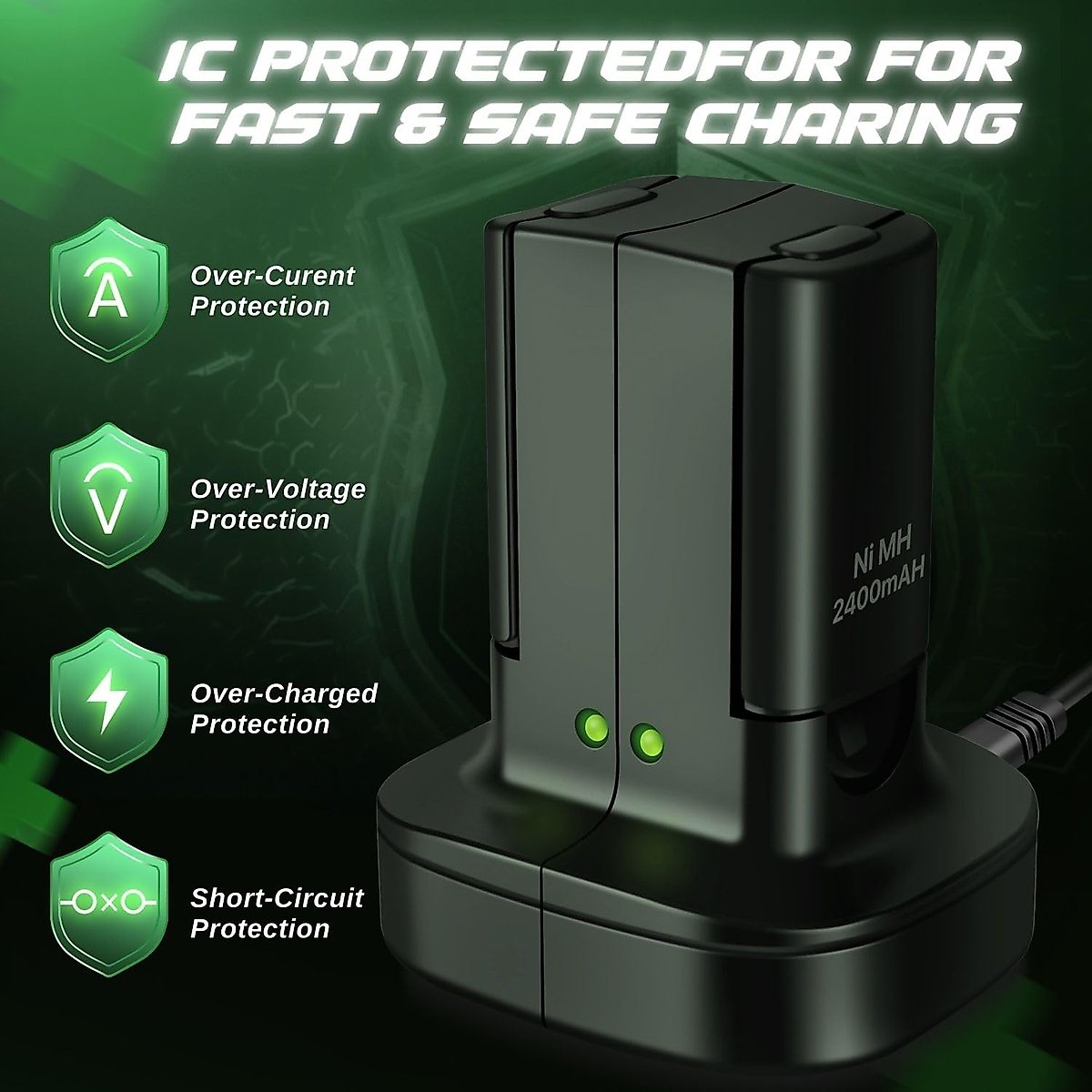 TNP Rechargeable Battery 2-Pack Compatible with Xbox 360 Controller Battery Pack NiMH 500 mAh with Dual Charging Station for Xbox 360 Controller Wireless