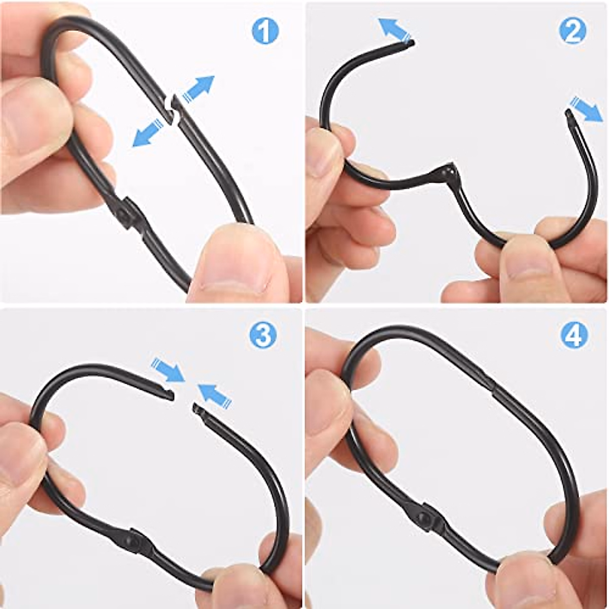 Goowin Shower Curtain Rings, 12 Pcs Shower Curtain Hooks, Oval Snap Shower Rings for Curtain, Metal Black Shower Curtain Rings Rust Proof, Glide Smoothly Shower Hooks for Shower Curtain Rod (Black)