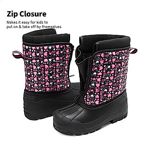 DREAM PAIRS Boys Girls Waterproof Winter Snow Boots,Size 1 Little Kid,Black/Pink,KSTAR
