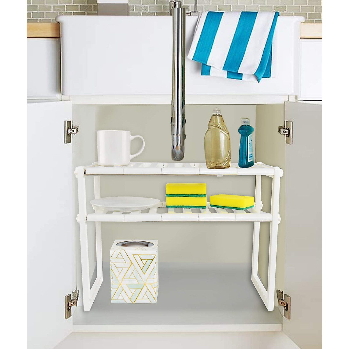 HOME-X Under Sink Storage Shelf, Expandable Cabinet Organizer for Kitchen - Expands16” to 26”