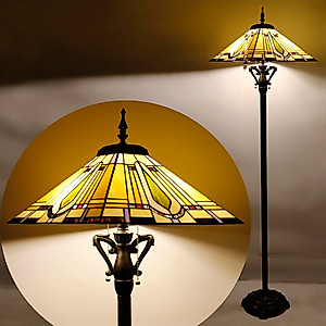 AVIVADIRECT Tiffany Floor Lamp Geometry Mission Style Stained Glass Standing Reading Light 16X16X64 Inch