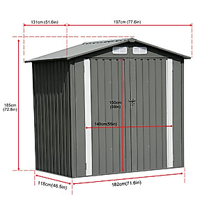 Metal Outdoor Storage Shed 6×4 FT with Double Lockable Doors, Heavy Duty Galvanized Large Garden Shed with Air Vent, Tool Sheds Storage House for Backyard Garden Patio Lawn-Dark Gray