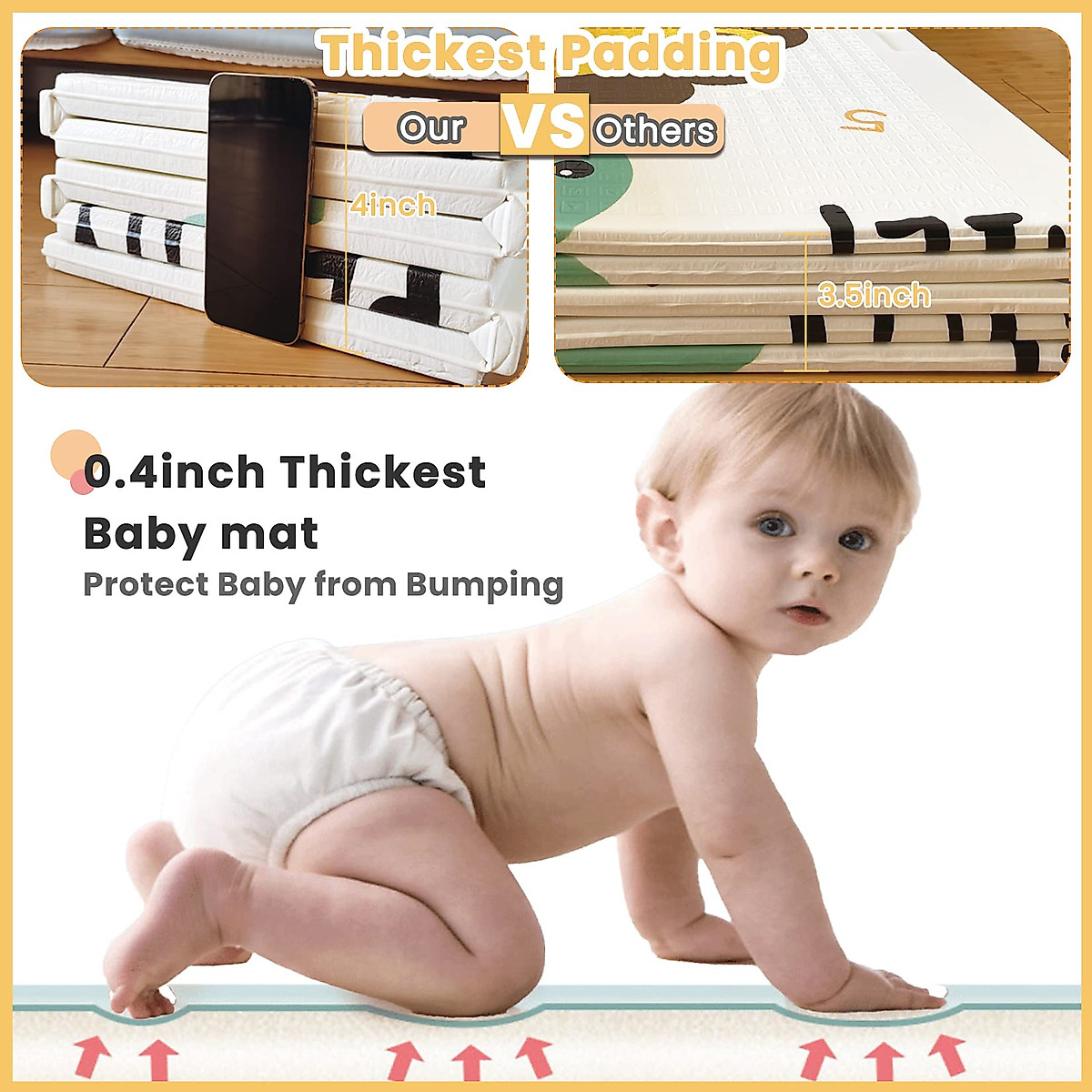 Baby Play Mat, Extra Large Folding Baby Crawling Mat, Waterproof Reversible Playmat Foam Non Toxic Anti-Slip Portable Kids Play Mat for Infant, Toddler (Animal World, 70in*78in*0.4in)