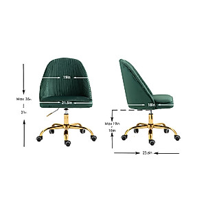 ZOBIDO Comfy Home Office Task Chair with Wheels, Cute Modern Upholstered Velvet Seashell Back Adjustable Swivel Vanity Desk Chair, for Women, for Kids, for Girls, Living Room, Bedroom（Green）