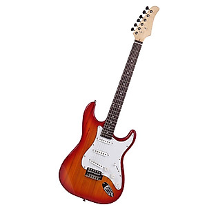 38 Inch Electric Guitar, Rosewood Fingerboard Electric Guitar, w/Picks, Strap, Cord, Bag, Tremolo Arm, for Beginner and Intermediate Performer (Sunset Red)
