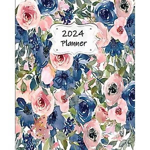 2024 Planner: Daily Weekly and Monthly Calendar | Schedule Organizer | January to December | Watercolor Flower