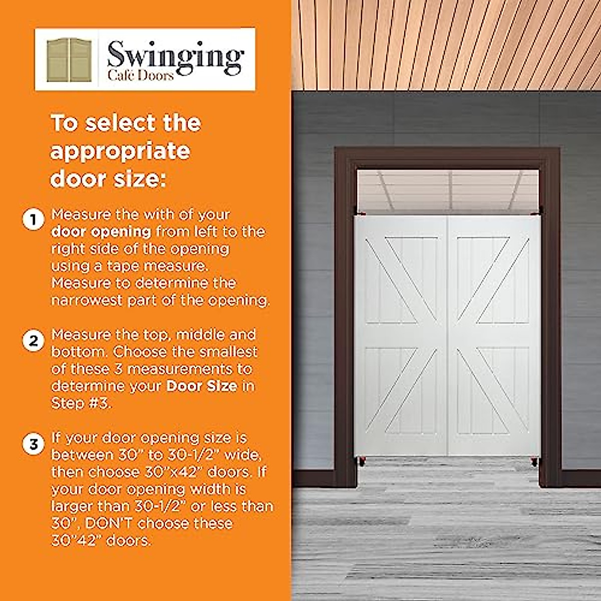 Swinging Cafe Doors Unprimed Barn Doors, 3/4" Thick Saloon Door Swing, British Brace, Matte Black Finish, Unfinished Solid Door with Strong Door Joints, Pre-Sanded Wood Door, (32"x42")