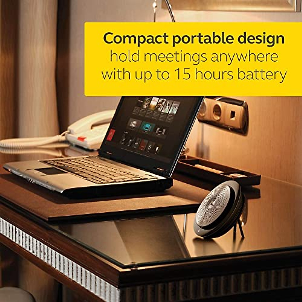 Jabra Speaker 710 Speakerphone - Speak Wireless Bluetooth Speaker UC Bundle, 7710-309, Wall Charger, USB Dongle - Computer, Mac Compatible w/Zoom, Skype, Webex, Meet, Smartphones, Tablets