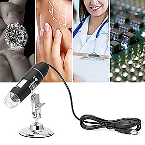 USB Digital Microscope 1600X Camera Endoscope 8LED Magnifier with Metal Stand