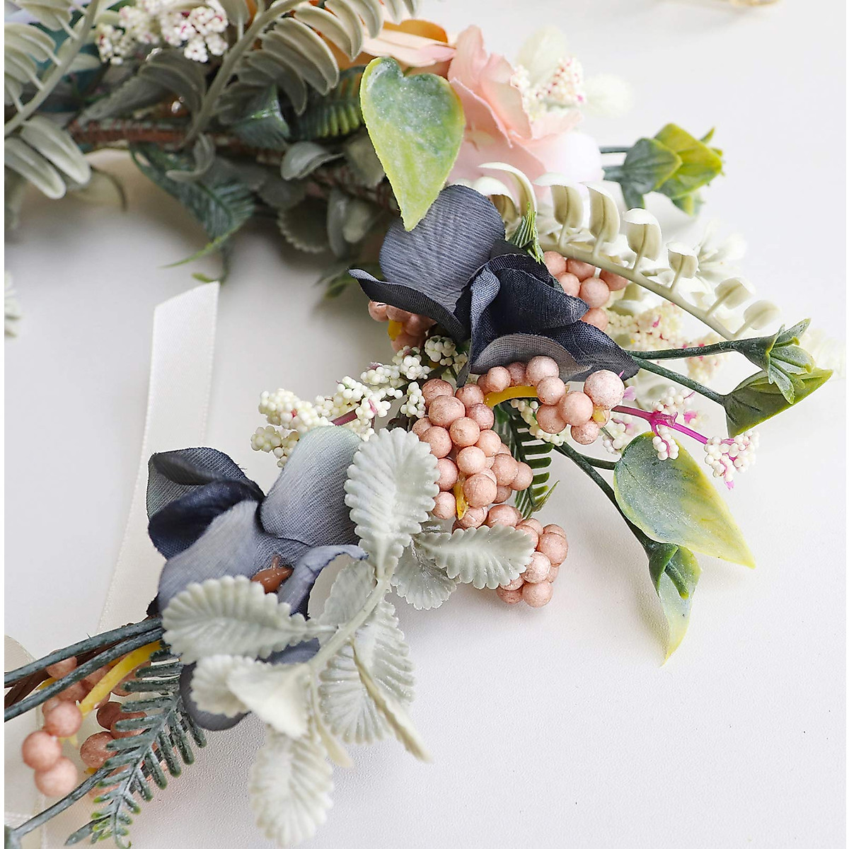 Vivivalue Women Floral Crown Adjustable Flower Headband Hair Wreath Floral Headpiece Halo Boho with Ribbon Wedding Party Photos