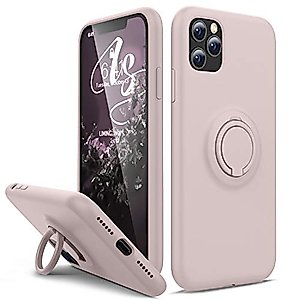 HAVVA Compatible with iPhone 11 Pro Case, [Silicone and Ring Kickstand Series] [Soft Anti-Scratch Microfiber Lining], Full Body Protective Bumper Case for iPhone 11 Pro-Sand Pink