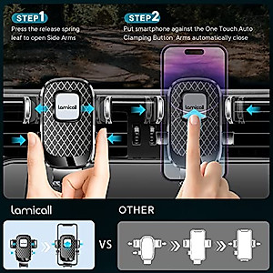 Lamicall Phone Mount for Car, [One Touch Auto Clamping] Car Cell Phone Holder Mount Dashboard Windshield Vent for iPhone 14 13 12 Pro Max, Samsung Galaxy S22 All Phones