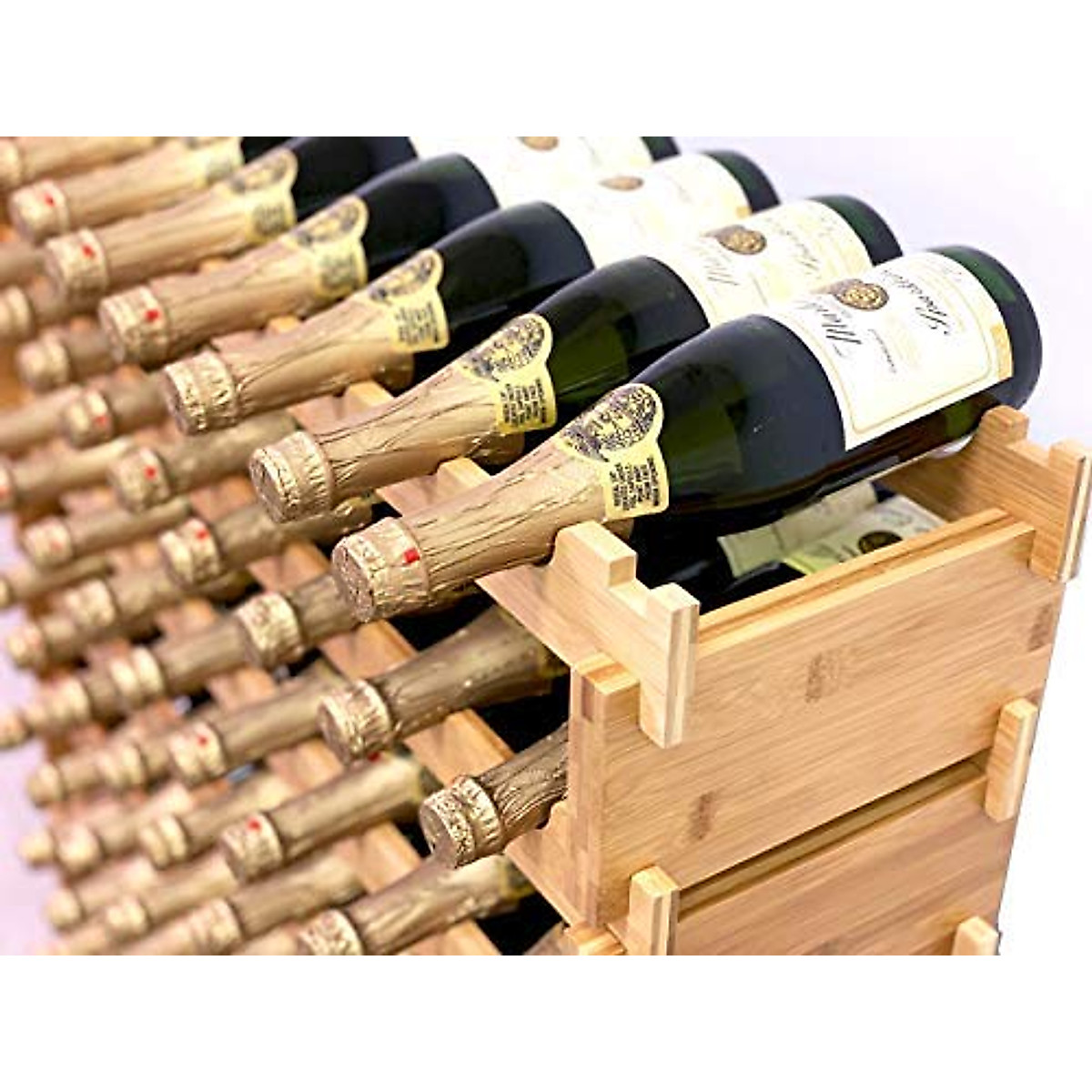 DECOMIL 72 Bottle Stackable Modular Wine Rack Wine Storage Rack Solid Bamboo Wine Holder Display Shelves, Wobble-Free (Eight-Tier, 72 Bottle Capacity)