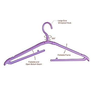 Fineget Travel Hangers with Clips Foldable Plastic Clothes Coat Shoes Socks Shorts Skirt Shirt Hangers Non Slip Heavy Duty Hangers Purple 4 PCS + 8 Clips