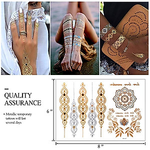 Metallic Temporary Tattoos 120+ for Women Teens Girls Tattoos Gold Silver Glitter Flash Waterproof Tattoo Stickers for Beach, Festivals, & Parties