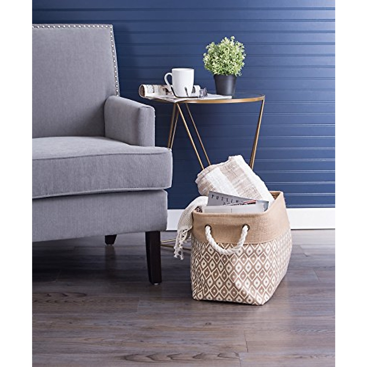 DII Collapsible Burlap Ikat Storage Bin, Large Rectangle, 17.5x12x15, Brown