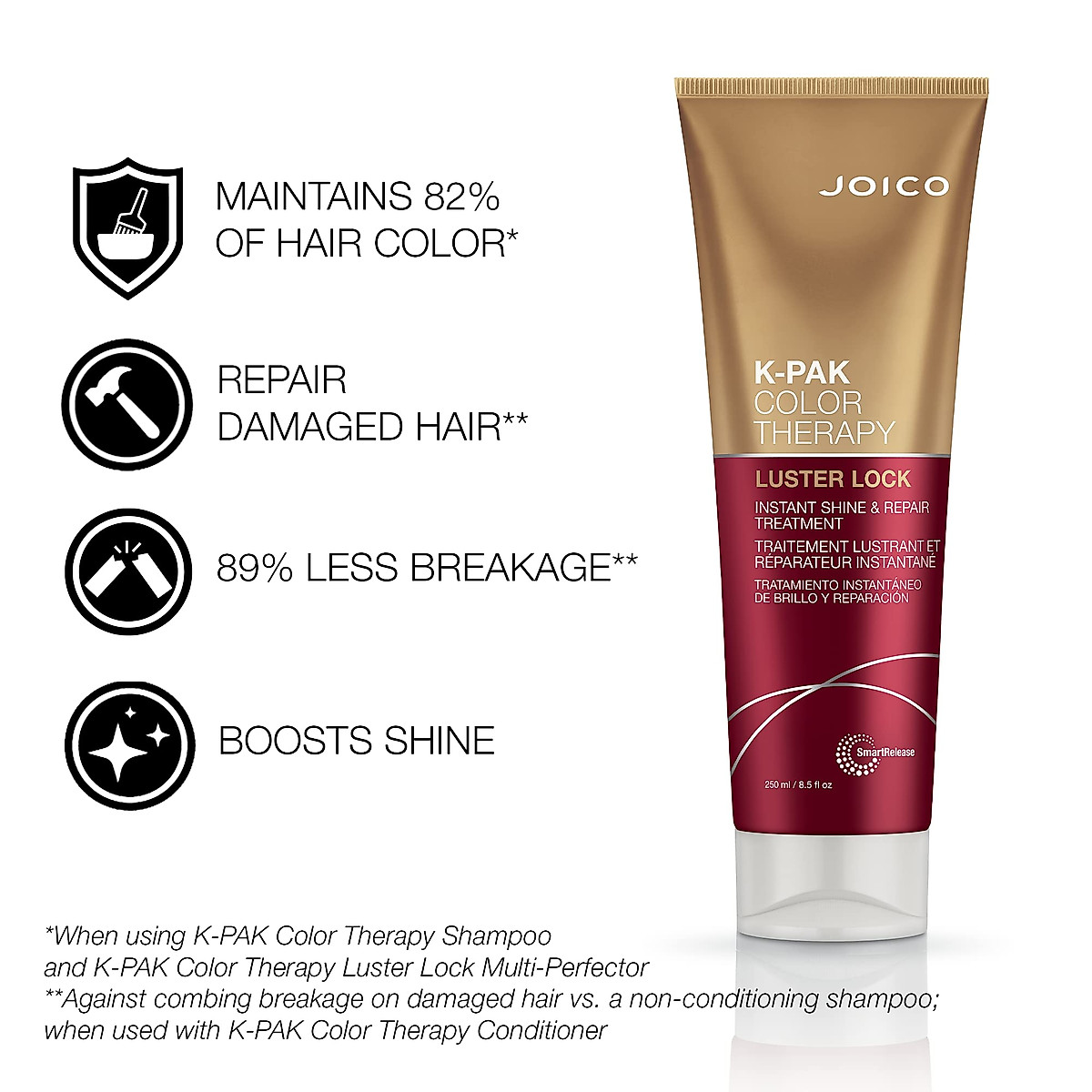 K-PAK Color Therapy Luster Lock Instant Shine & Repair Treatment | For Color-Treated Hair | Boost Color Vibrancy | Repair Breakage | With Keratin & Argan Oil | 8.5 Fl Oz (Pack of 2)